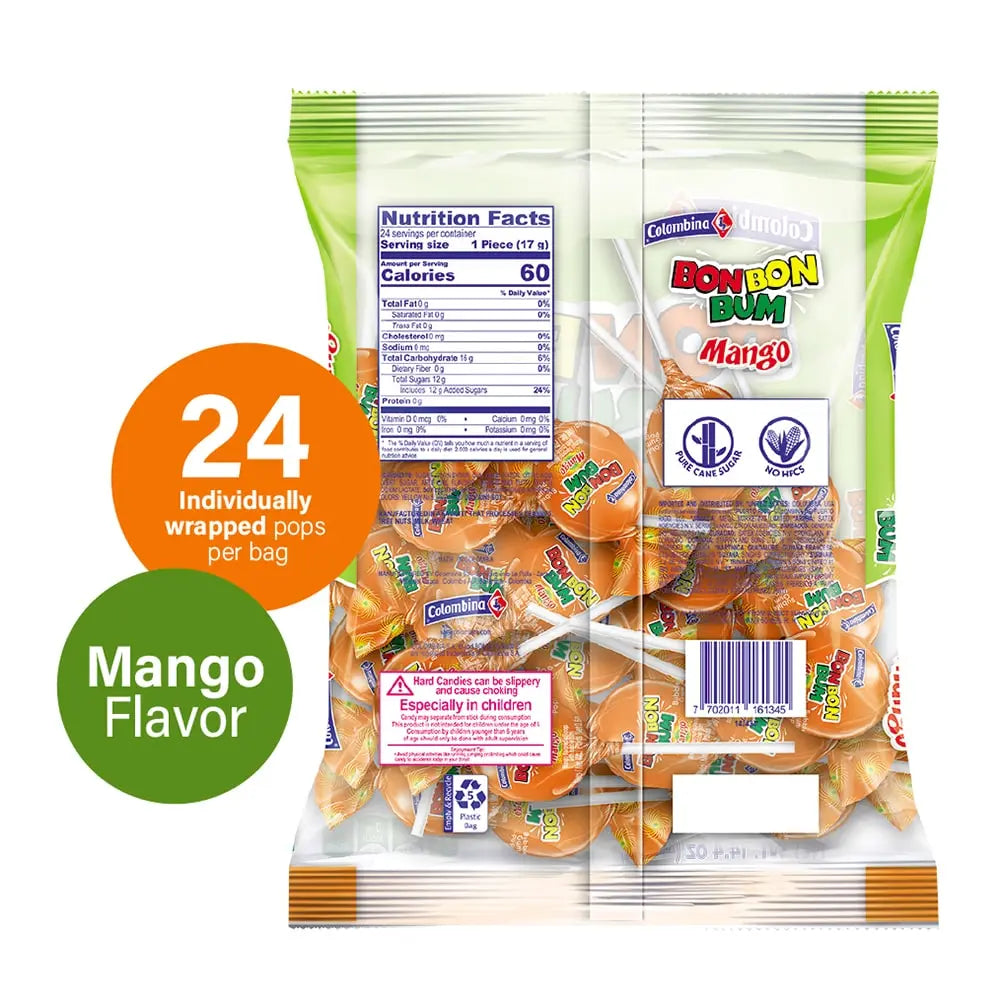 BON BON BUM Chupeta sabor mango COLOMBINA (408 grs / 24 unidades) – Mi ...