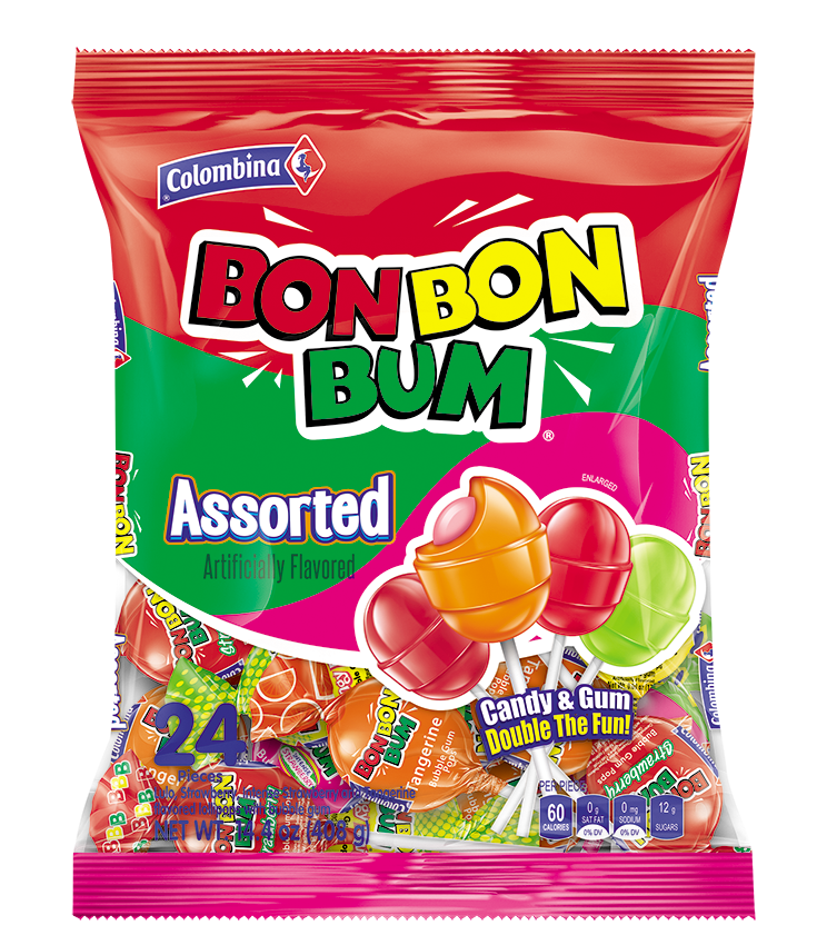 BON BON BUM Chupeta sabor Surtido COLOMBINA (24 unidades) – Mi Sabor a ...