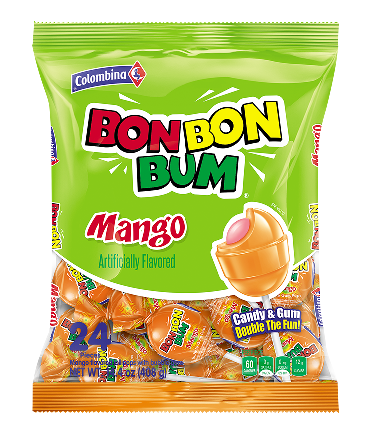 BON BON BUM Chupeta sabor mango COLOMBINA (408 grs / 24 unidades) – Mi ...